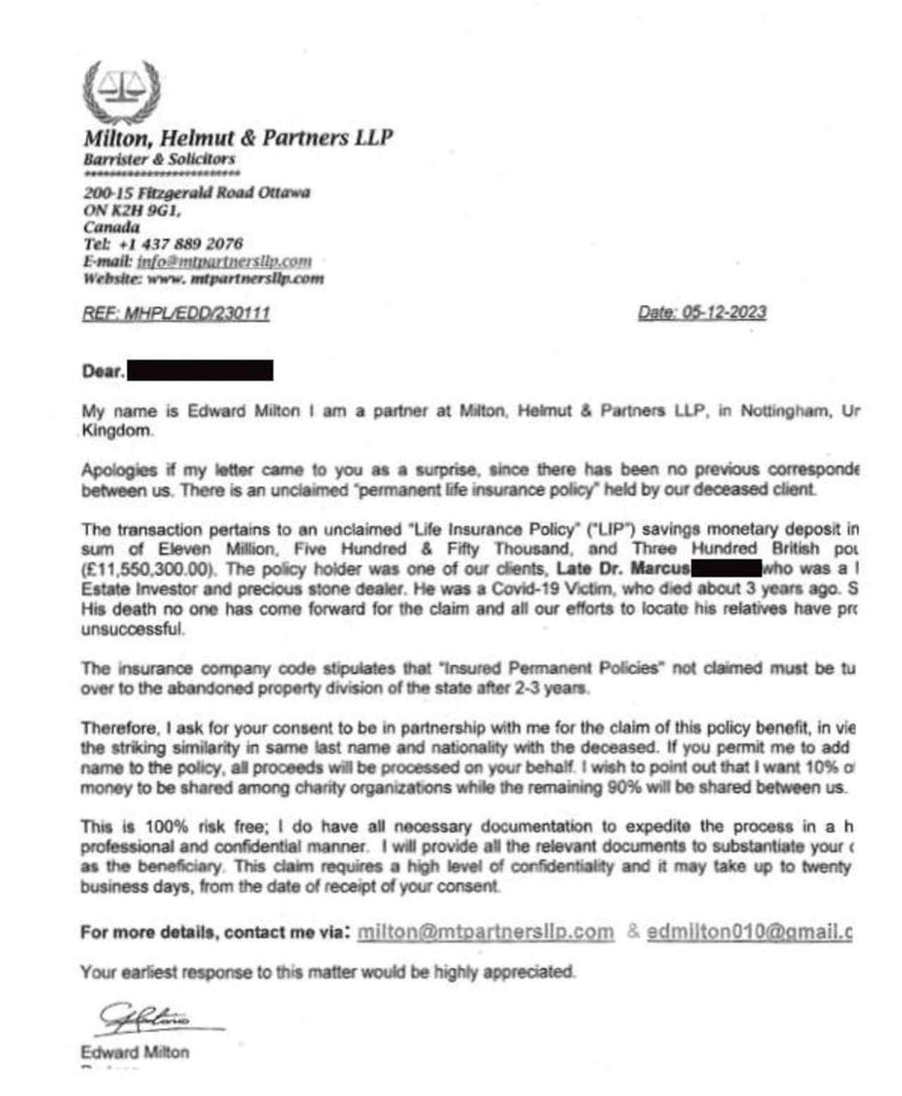 Life Insurance Scam: Police Warn Of Fake Letters From Law Firms In ...
