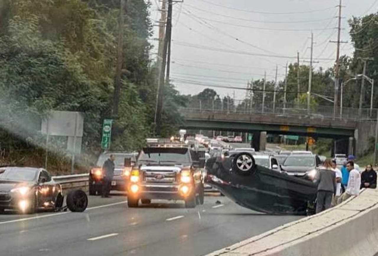 Driver Climbs Out After Rollover During Multi-Vehicle Crash On Route ... Driver Climbs Out After Rollover During Multi-Vehicle Crash On Route ...