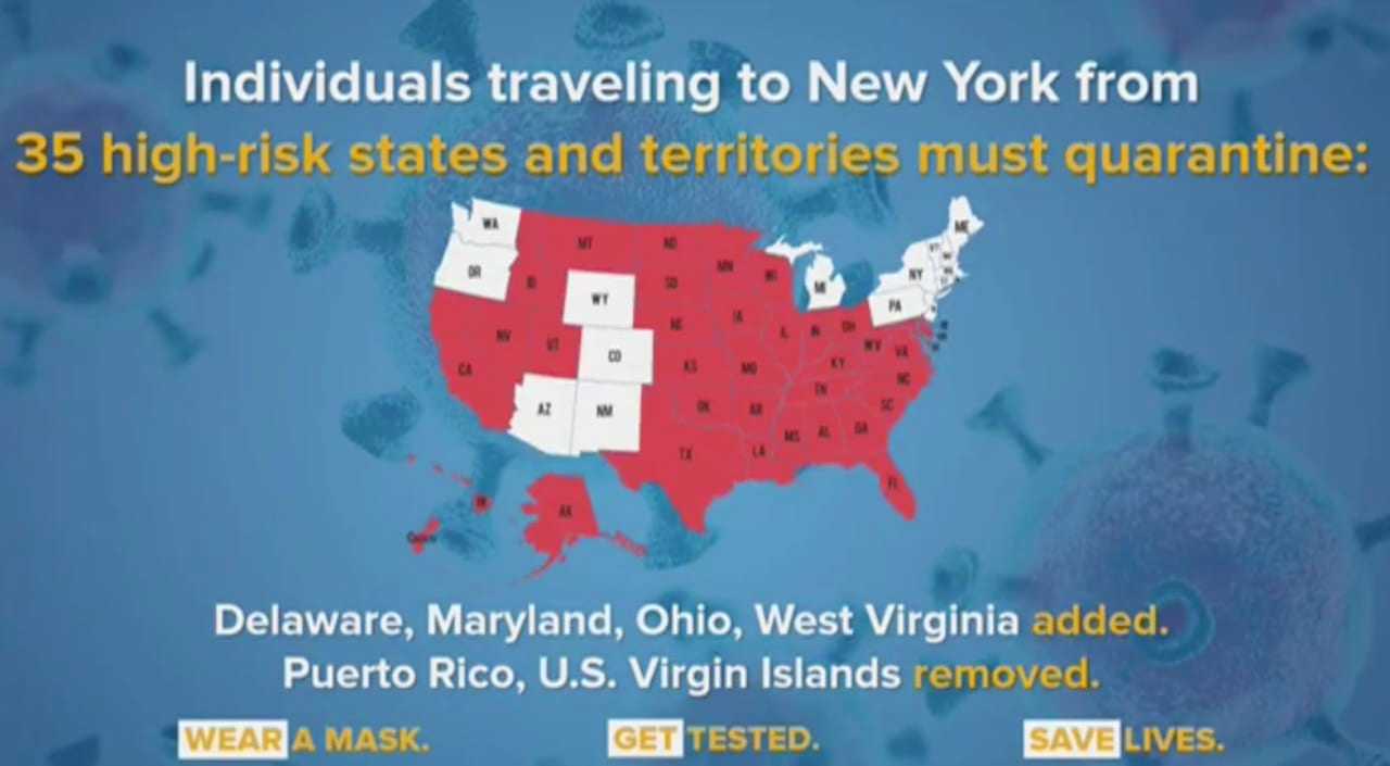 Covid-19: Travelers From Four States Added To NY/NJ/CT Quarantine List ...